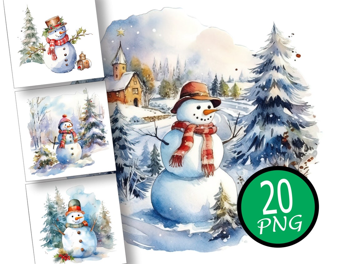 20 Watercolor Christmas Snowman Clipart Winter Forest Snowman Clipart ...