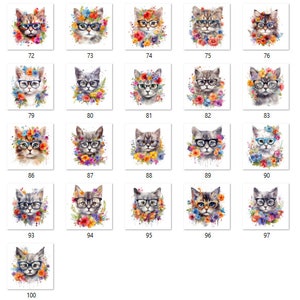 100 Kittens in Glasses Clipart, Watercolor Kittens Clipart, Cute Baby ...