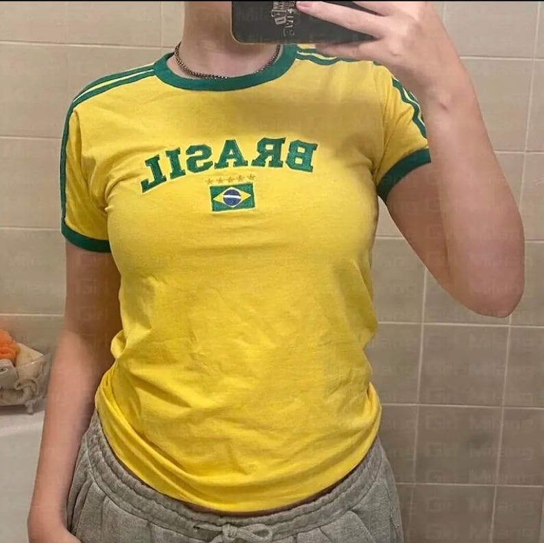 Brasil Y2k Baby Tee Top Embroidery Tshirt Crop Top Vintage - Etsy