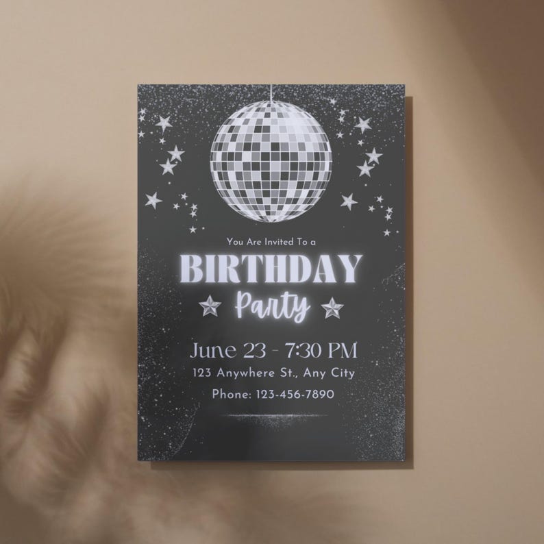 Disco Ball Birthday Invitation | Retro Dance Party Digital Invite ...