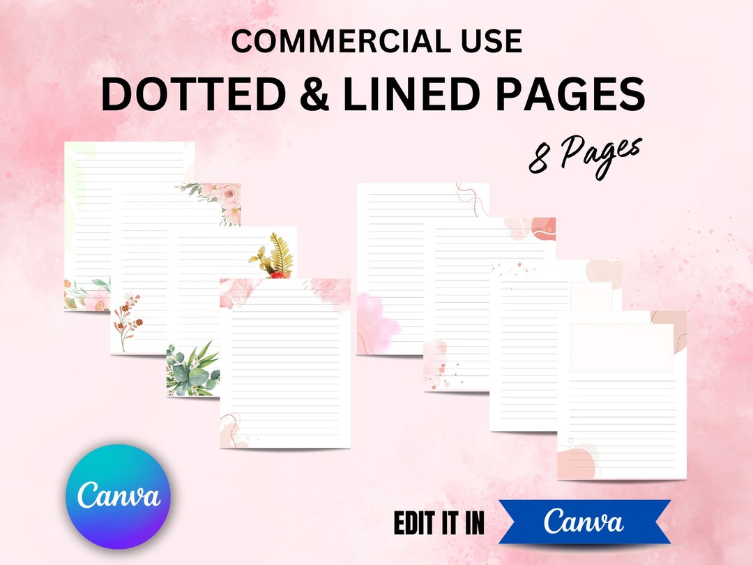 Digital Printable Template, Editable Printable Lined Pages, Canva ...