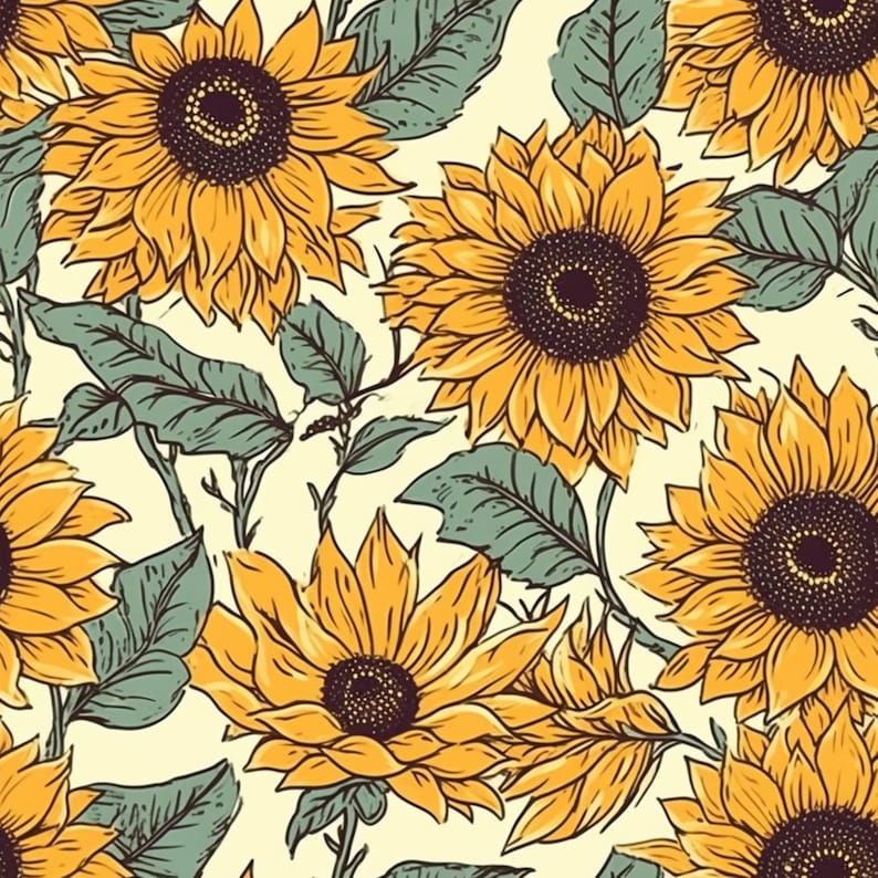 Sunflower Illustration Featuring a Seamless Pattern - Etsy