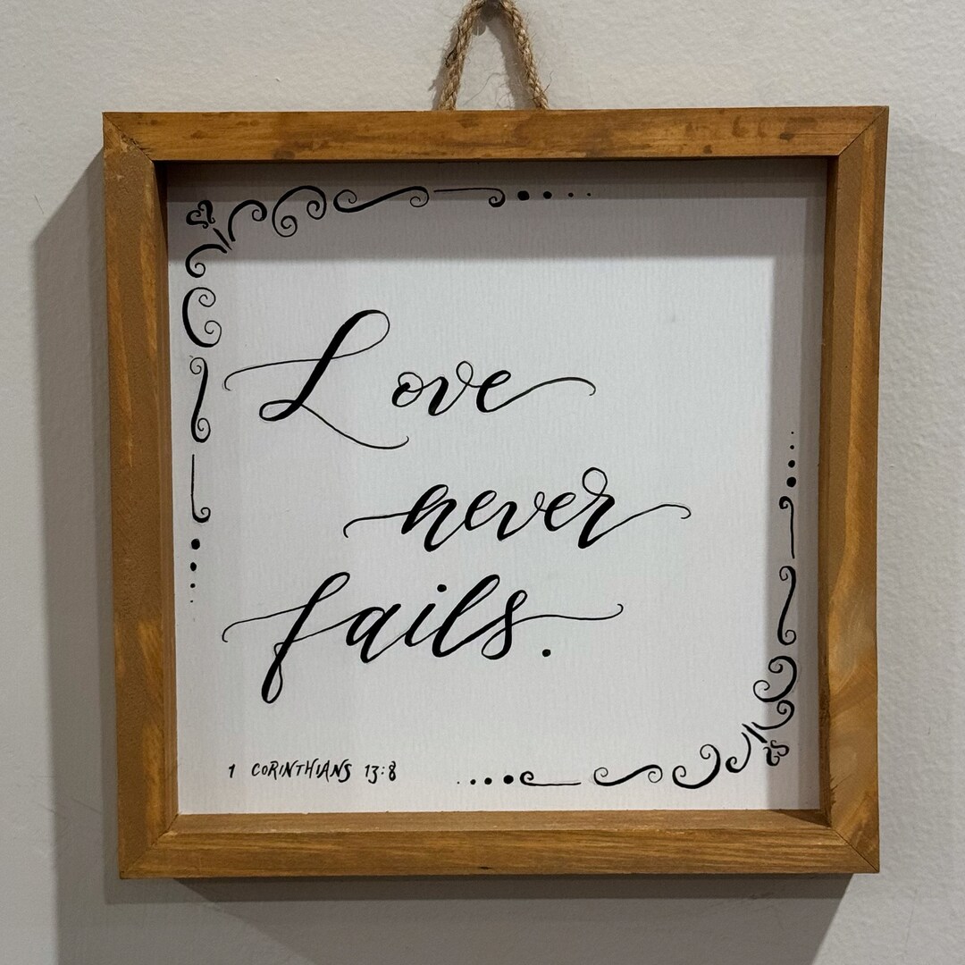 Wooden Calligraphy Sign “love Never Fails” - Etsy