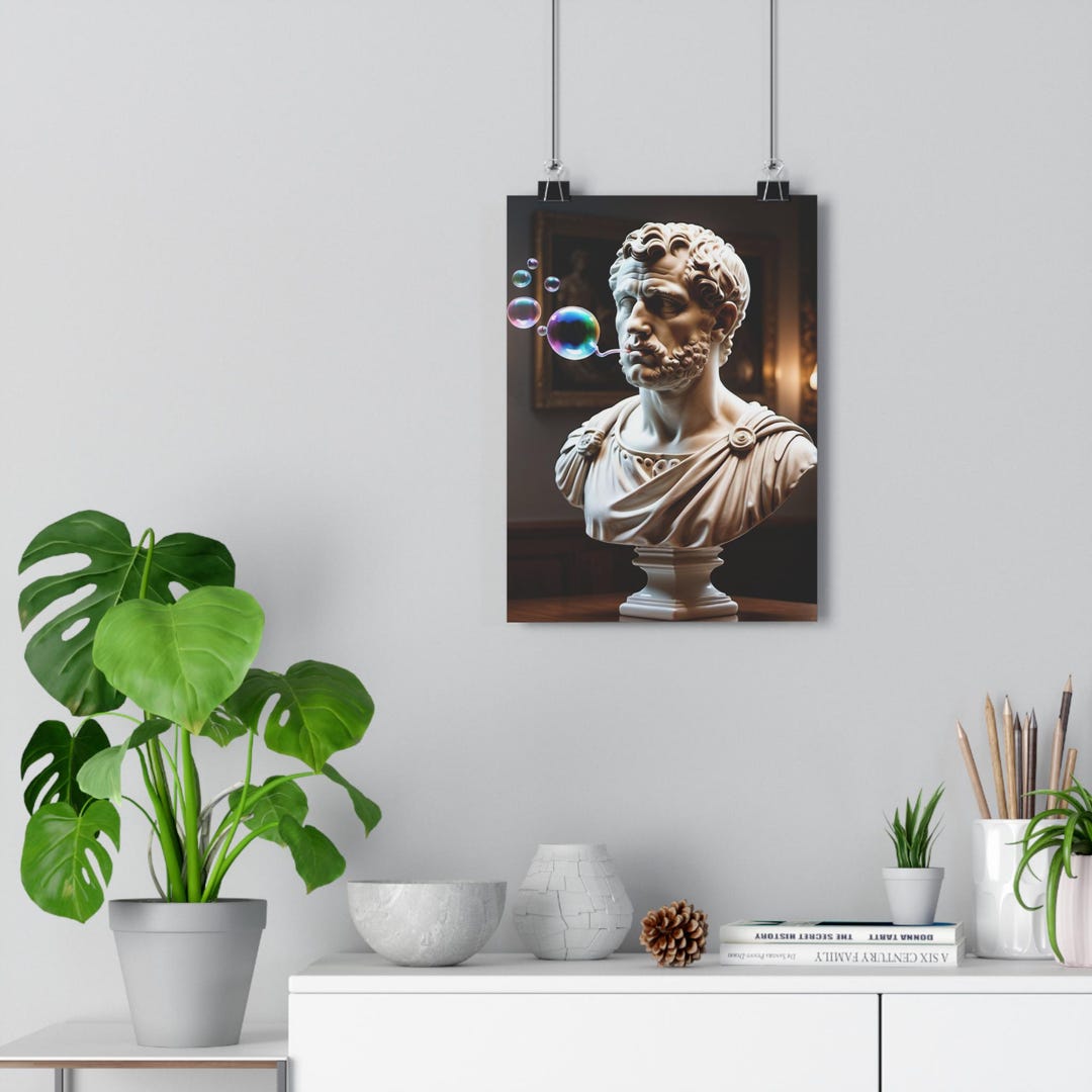 Art Print Roman Bust Blowing Bubbles, Wall Decor, Home Office Art ...