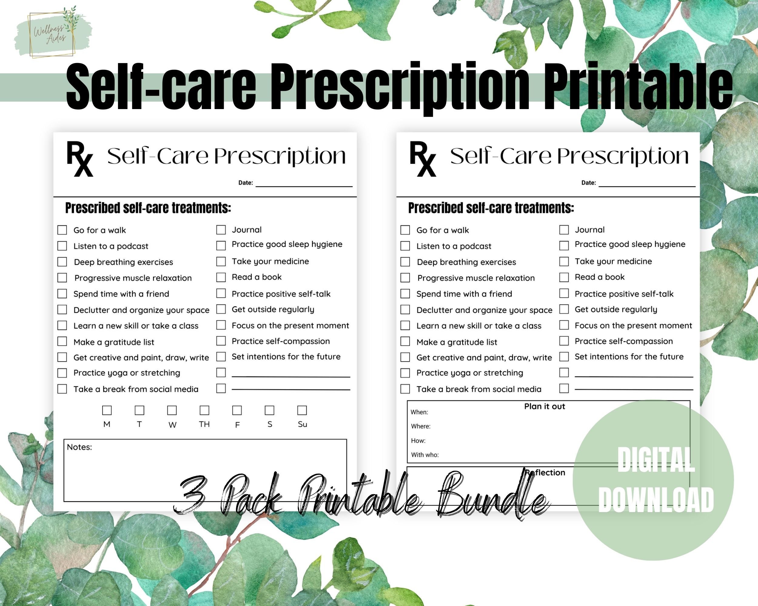 Self-care Prescription Printable for Mental Wellness - Etsy