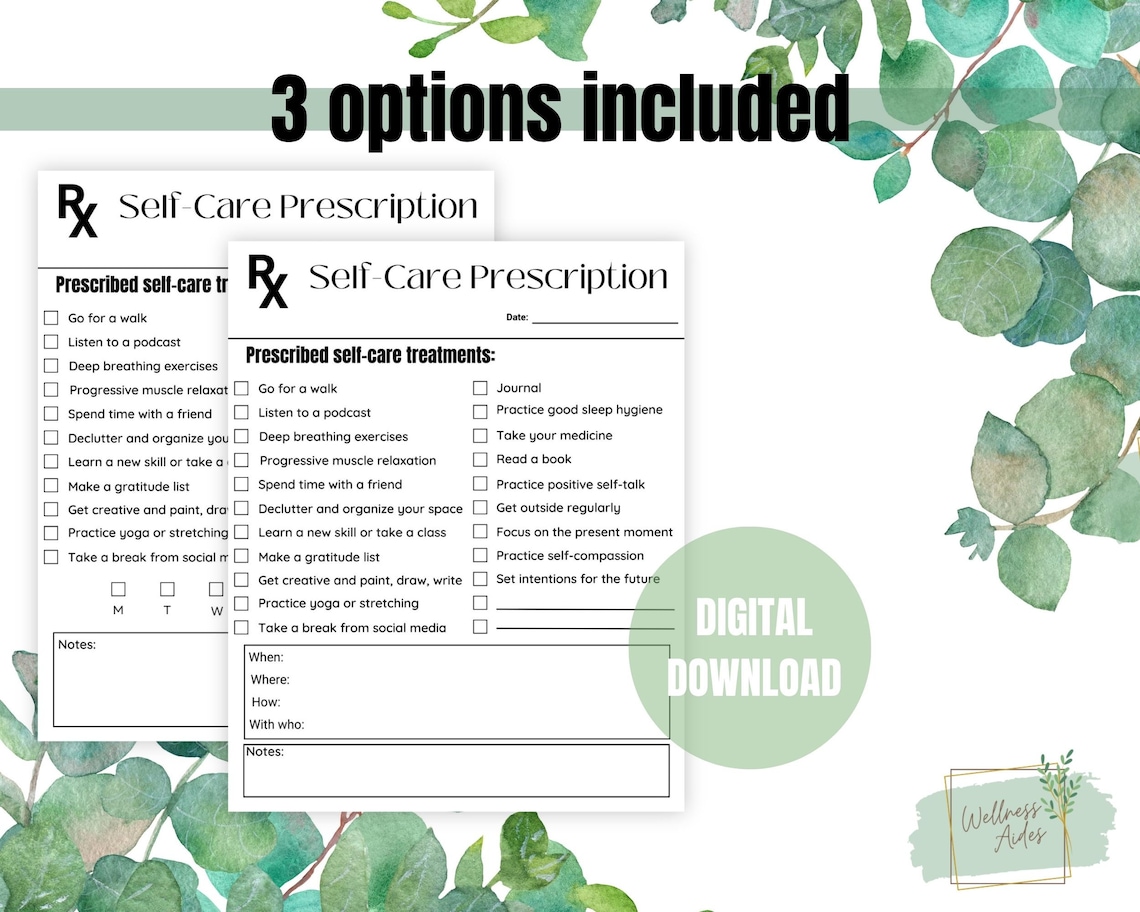 Self-care Prescription Printable for Mental Wellness - Etsy