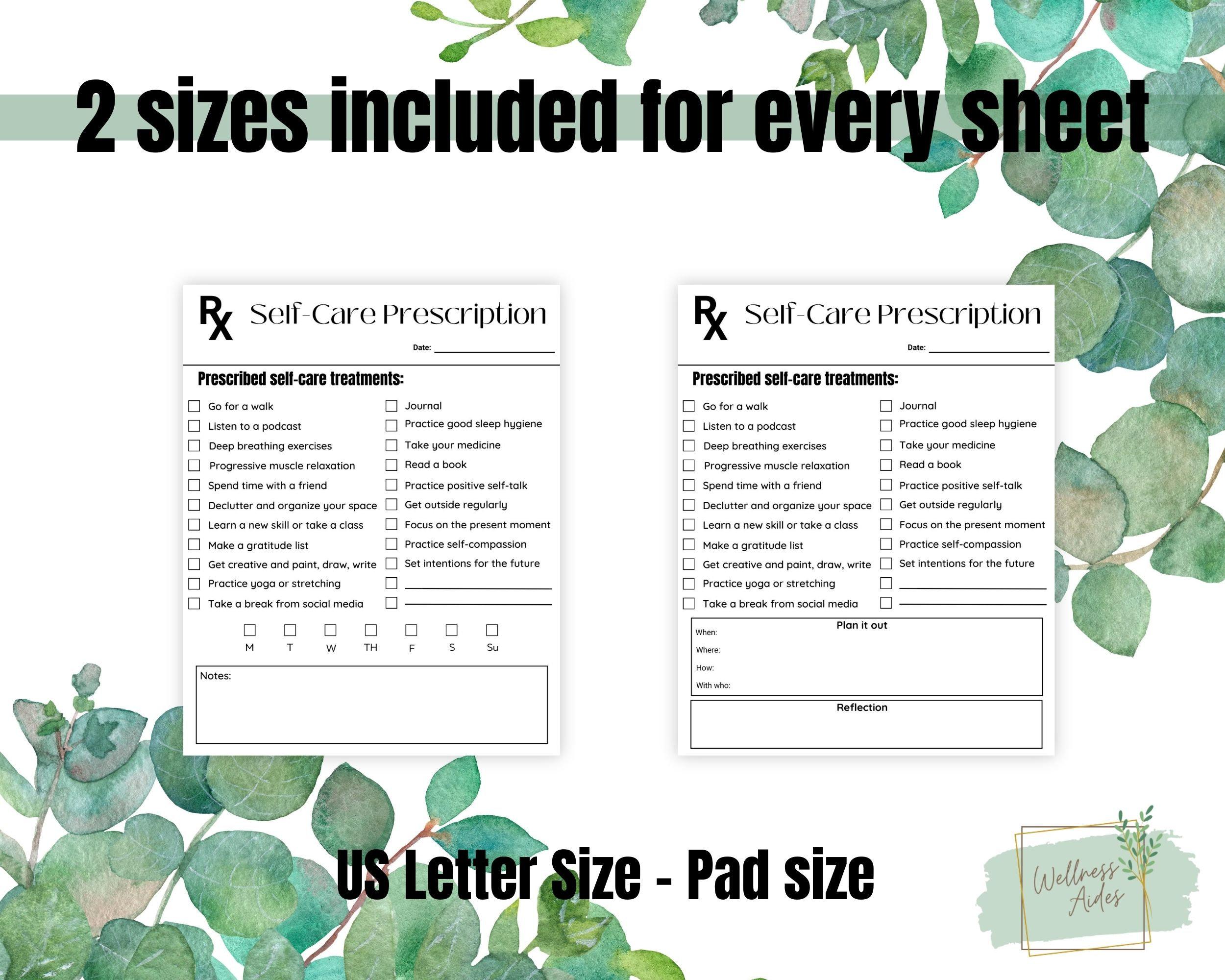 Self-care Prescription Printable for Mental Wellness - Etsy