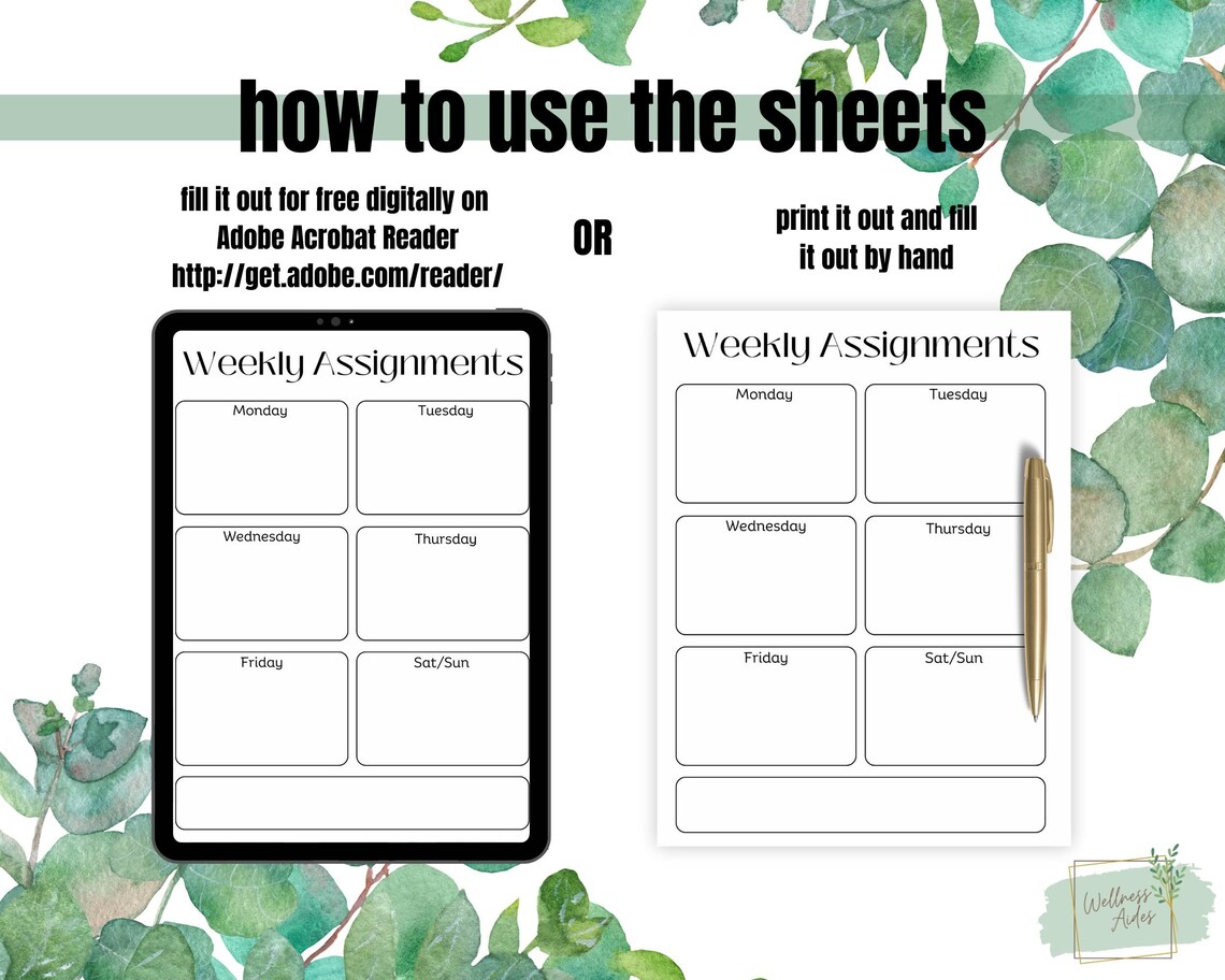 Weekly Assignment Printable - Etsy