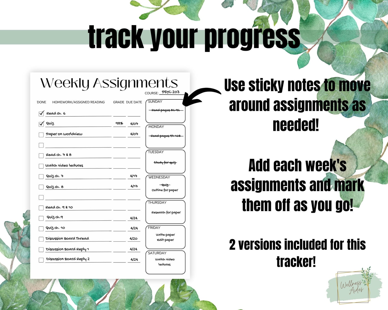 Weekly Assignment Printable - Etsy
