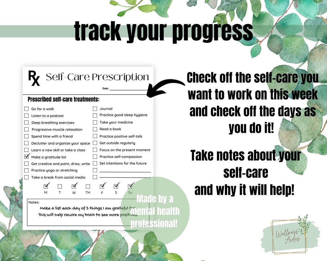 Self-care Prescription Printable for Mental Wellness - Etsy
