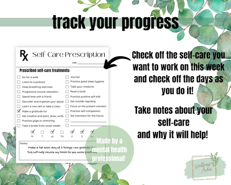 Self-care Prescription Printable for Mental Wellness - Etsy