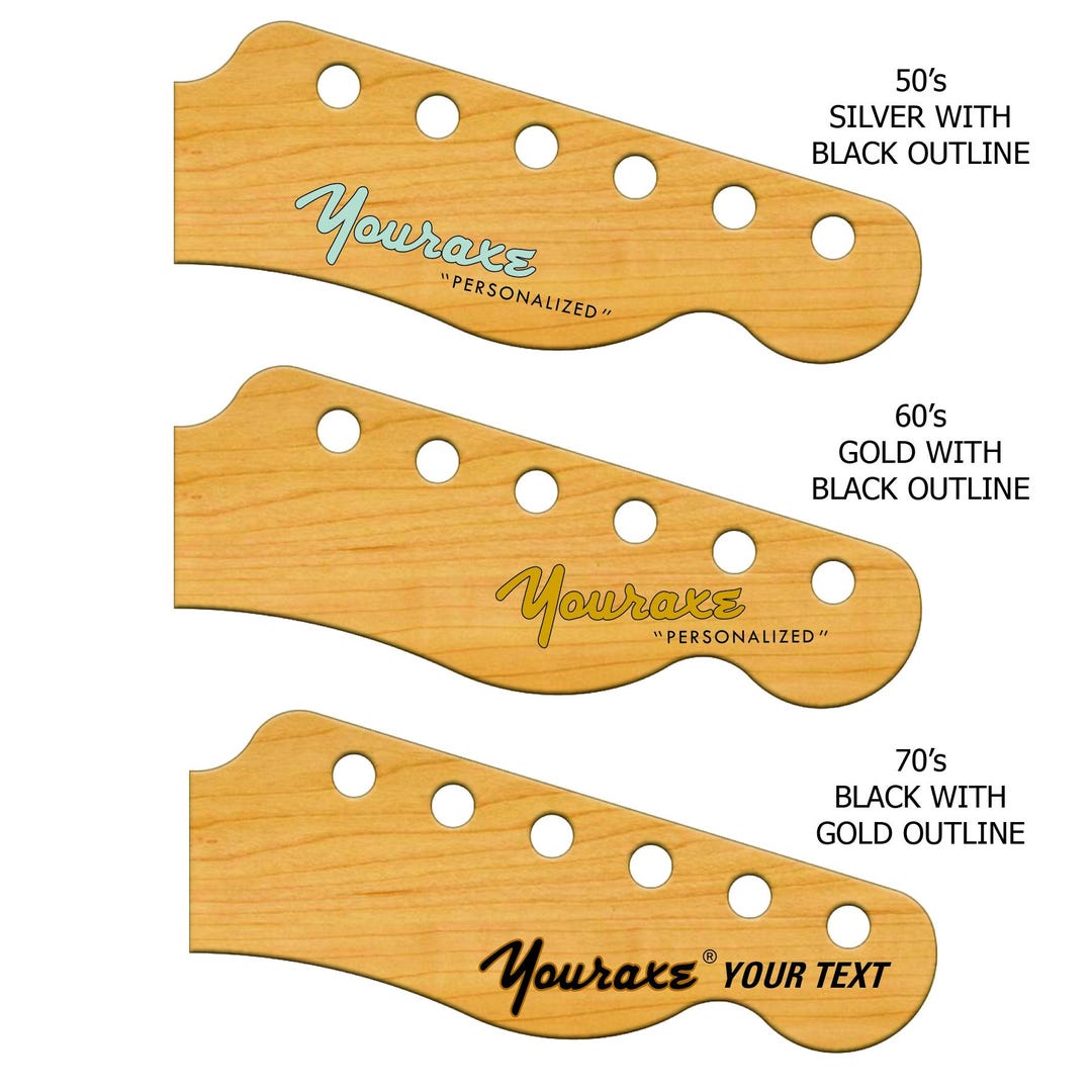 Custom Headstock Waterslide Decals (METALLIC Gold or Silver With ...