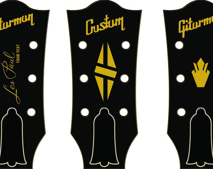 Custom Headstock Waterslide Decals (METALLIC Gold or Silver / Two Lines ...