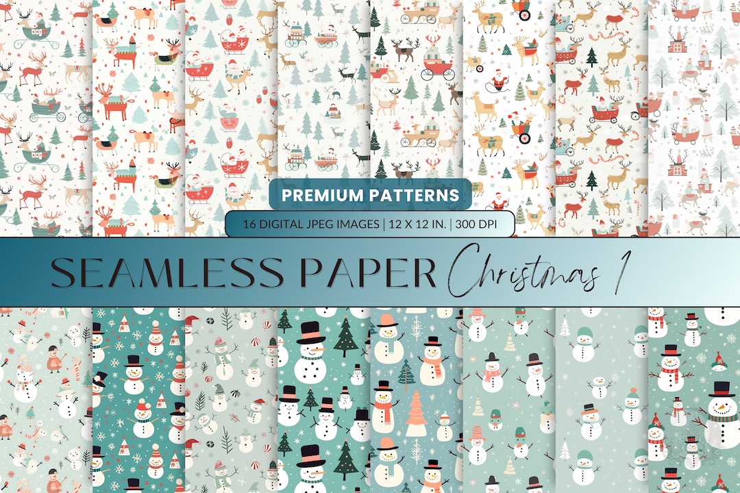 Snowmen & Reindeer Digital Paper Pack - Whimsical Christmas Seamless ...