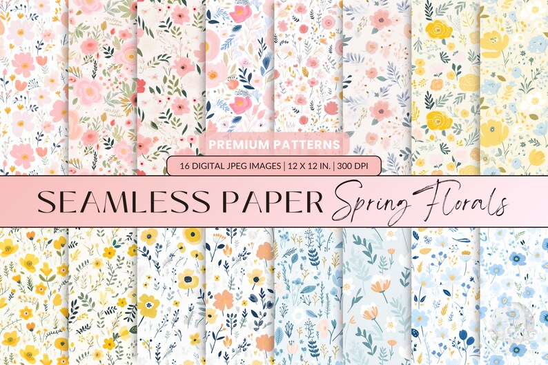 Whimsical Spring Floral Digital Paper Pack - Seamless 12x12, High-res ...