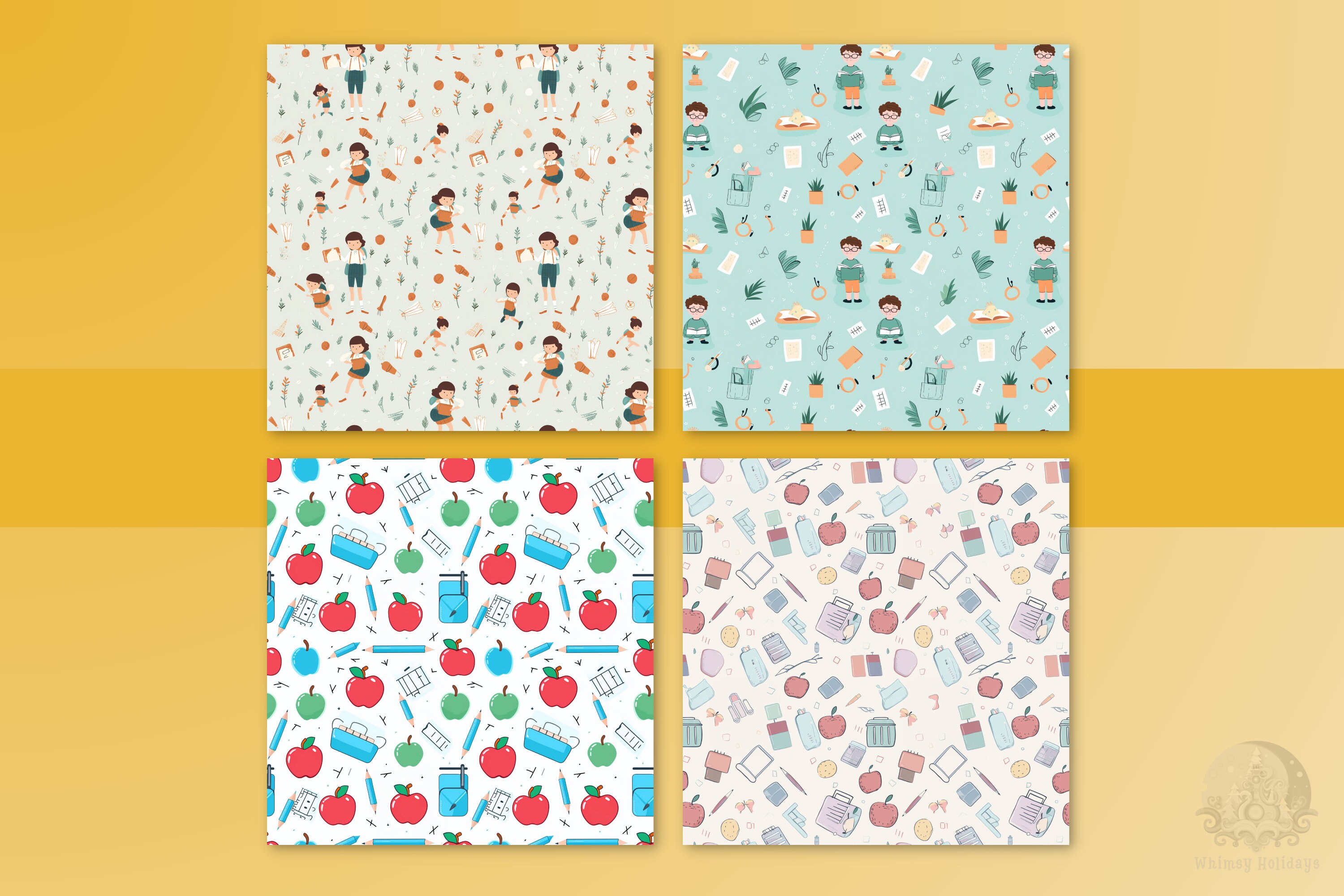 Whimsical Back to School Digital Paper Pack - Seamless 12x12 Patterns ...