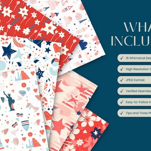 Patriotic Memorial Day Digital Paper Set, Whimsical 12x12 Patterns ...