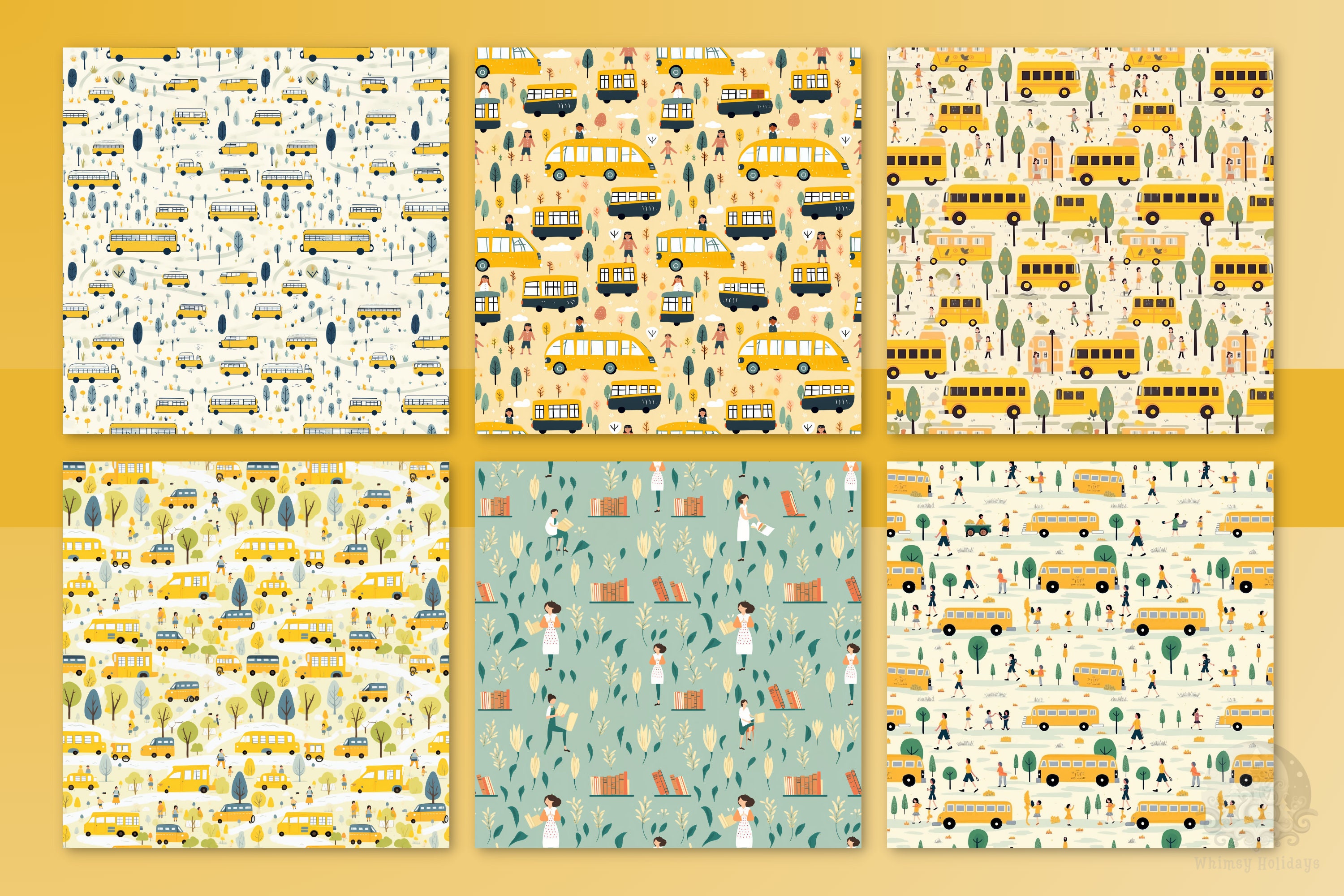 Whimsical Back to School Digital Paper Pack - Seamless 12x12 Patterns ...