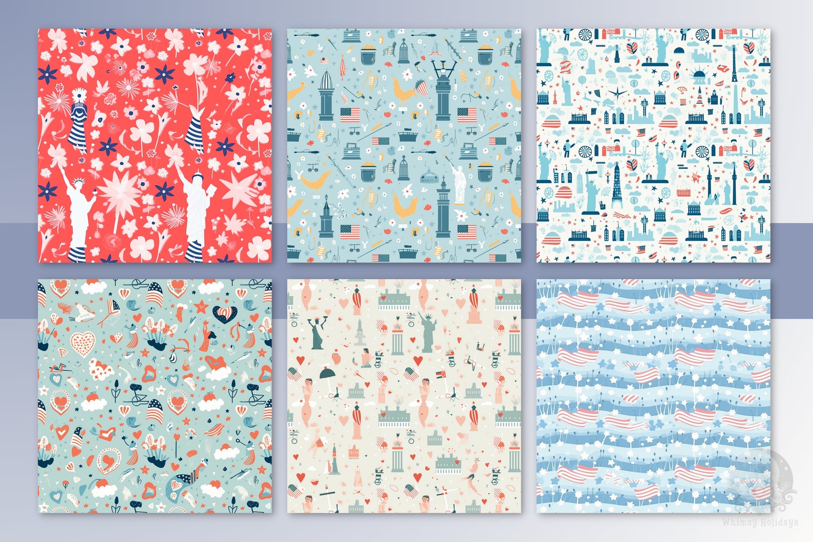 Patriotic Memorial Day Digital Paper Set, Whimsical 12x12 Patterns ...