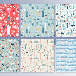 Patriotic Memorial Day Digital Paper Set, Whimsical 12x12 Patterns ...