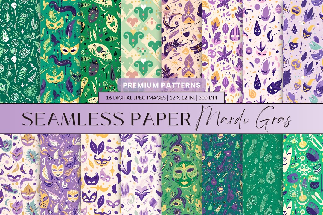 Carnival Celebration Digital Paper Set - 16 Whimsical Seamless Mardi ...