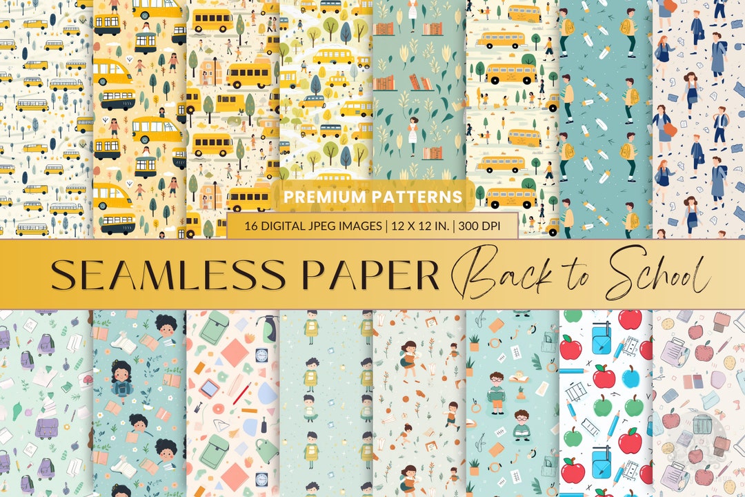 Whimsical Back to School Digital Paper Pack - Seamless 12x12 Patterns ...