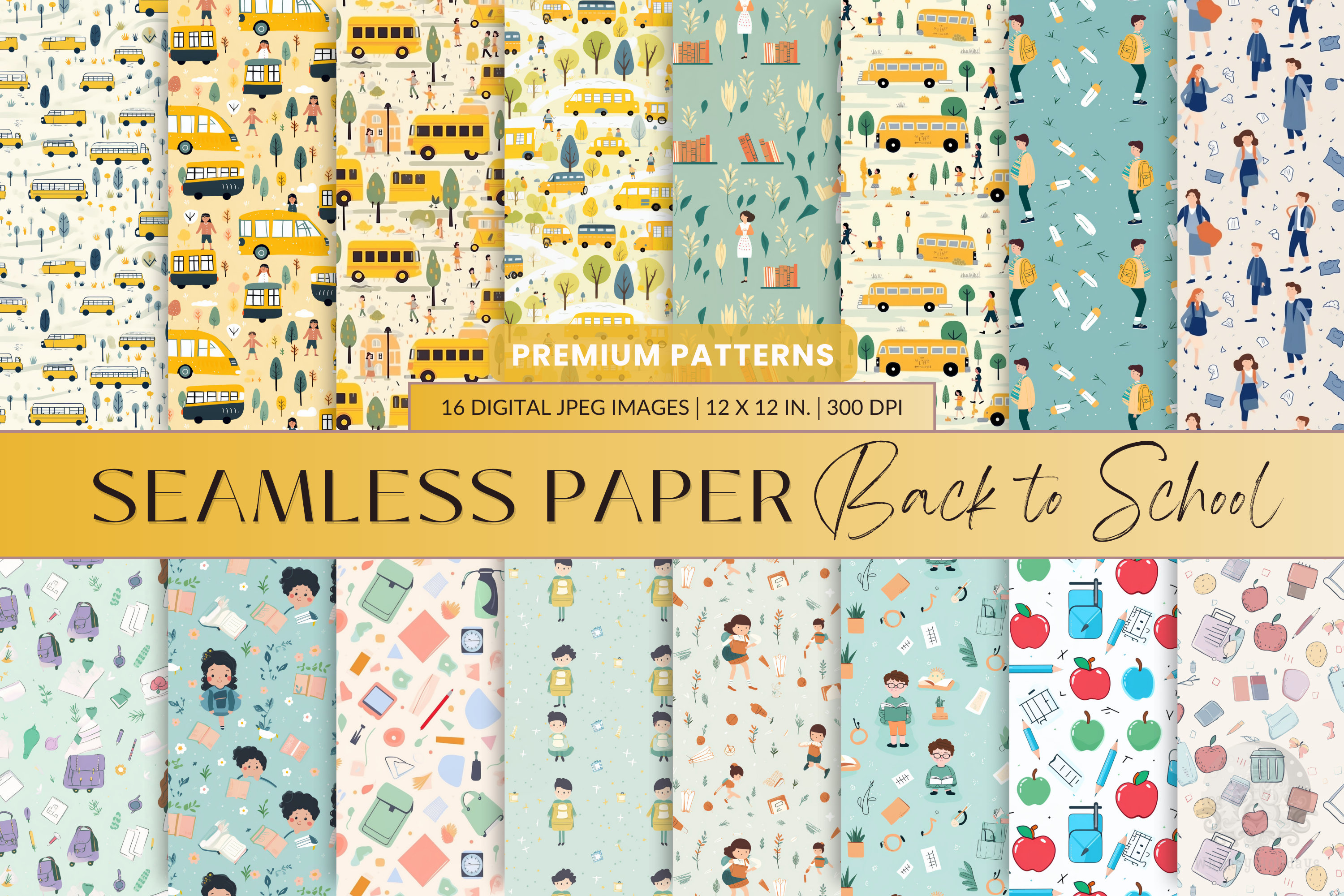 Whimsical Back to School Digital Paper Pack - Seamless 12x12 Patterns ...