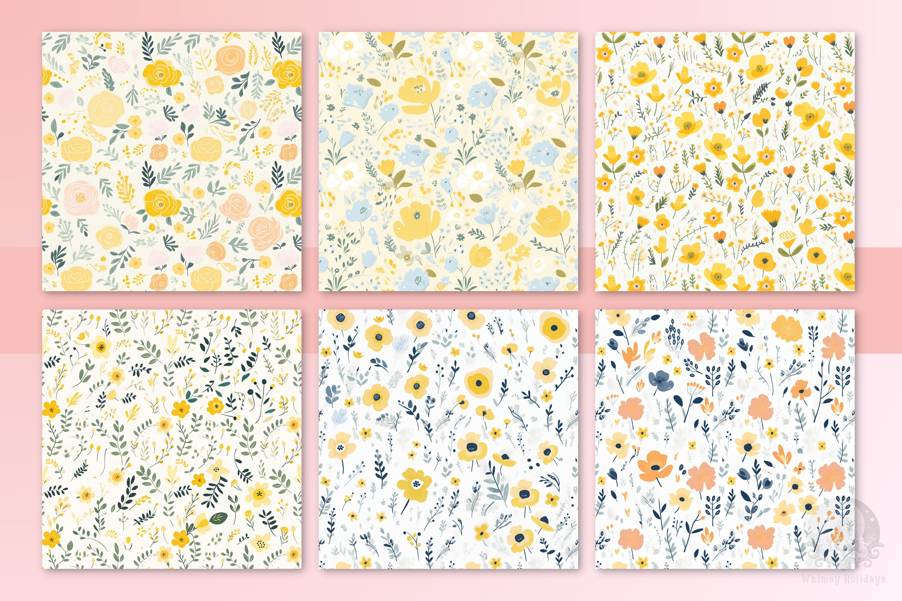 Whimsical Spring Floral Digital Paper Pack - Seamless 12x12, High-res ...