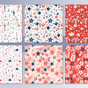 Patriotic Memorial Day Digital Paper Set, Whimsical 12x12 Patterns ...