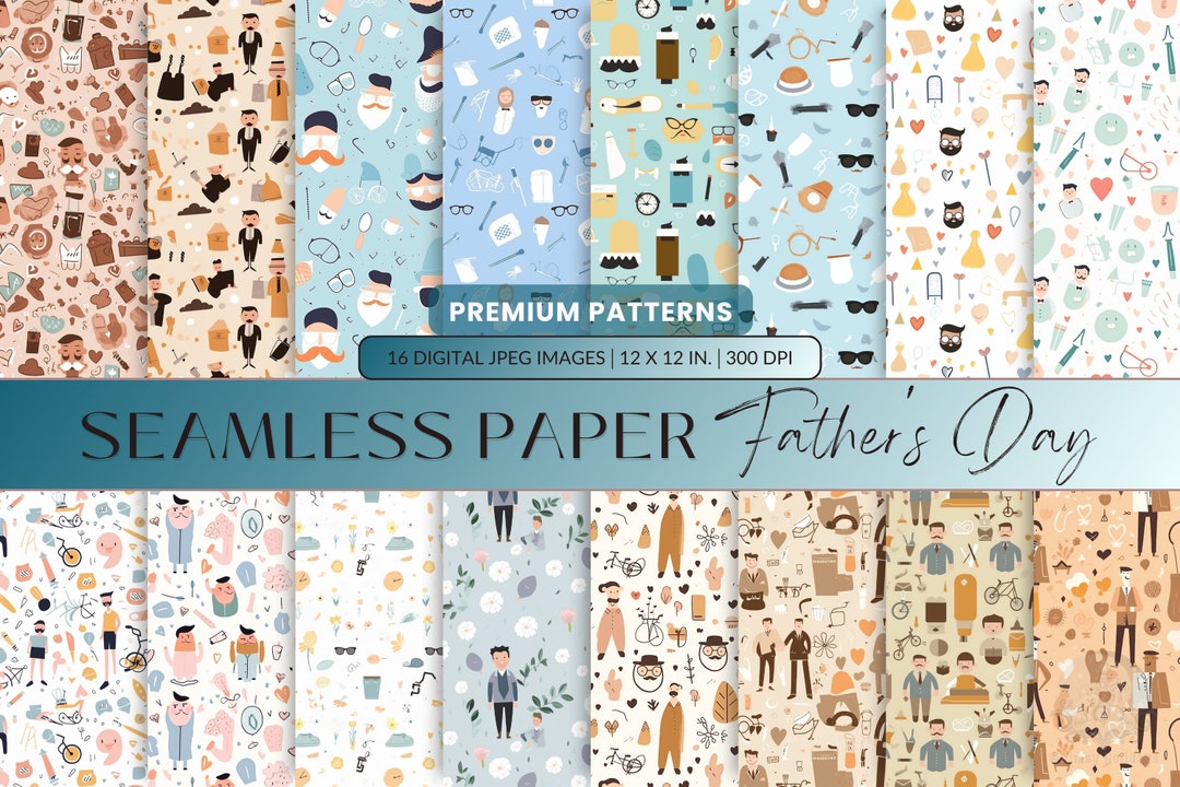 Dad-themed Digital Paper Pack – 16 Whimsical Seamless Designs, Perfect ...