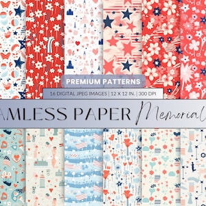 Patriotic Memorial Day Digital Paper Set, Whimsical 12x12 Patterns ...
