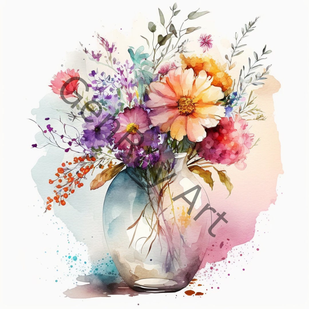 Watercolor Vase of Flowers Clipart PNG Commercial Use 10 - Etsy