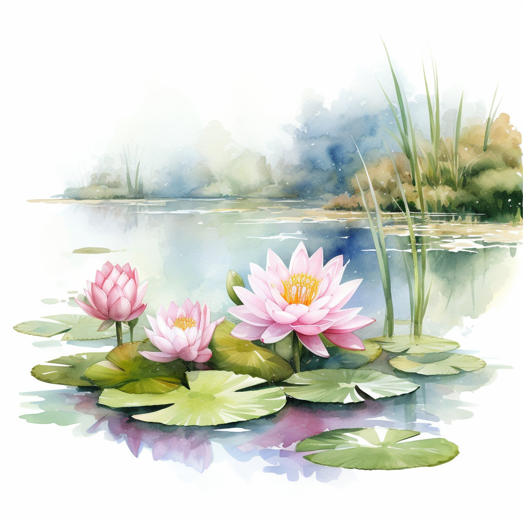 Lily Pond Clipart, 20 High Quality Pngs, Paper Craft, Mixed Media, Card ...