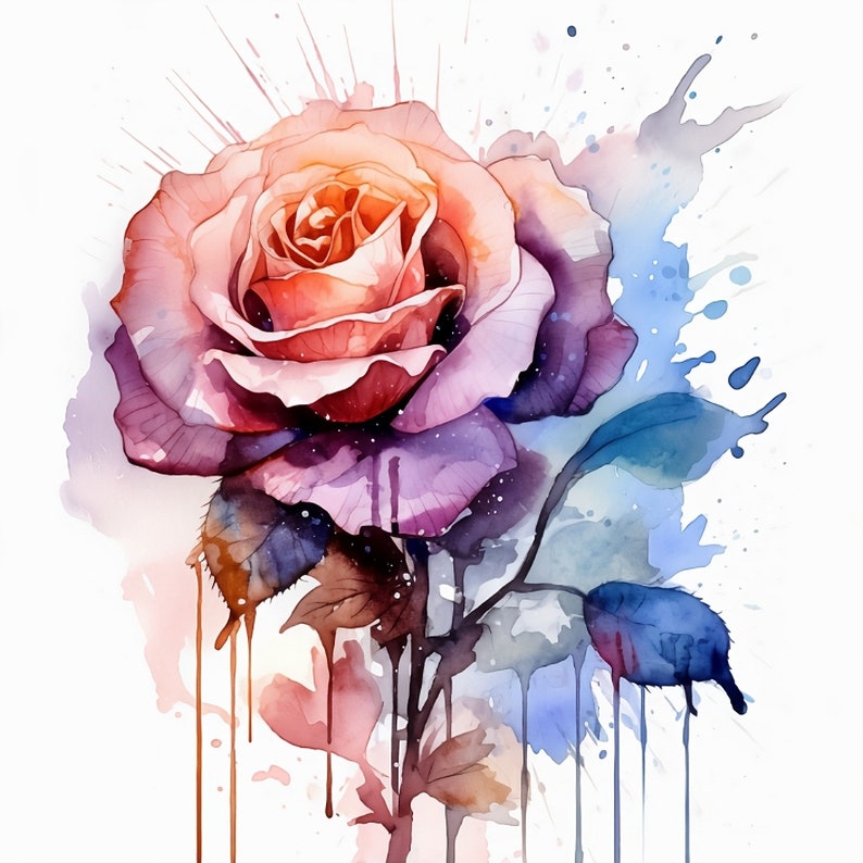 Watercolor Rose Clipart, 20 High Quality Jpgs, Paper Craft, Mixed Media ...