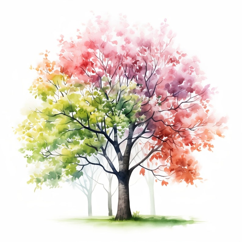 Spring Trees Clipart, 20 High Quality Jpgs, Paper Craft, Mixed Media ...