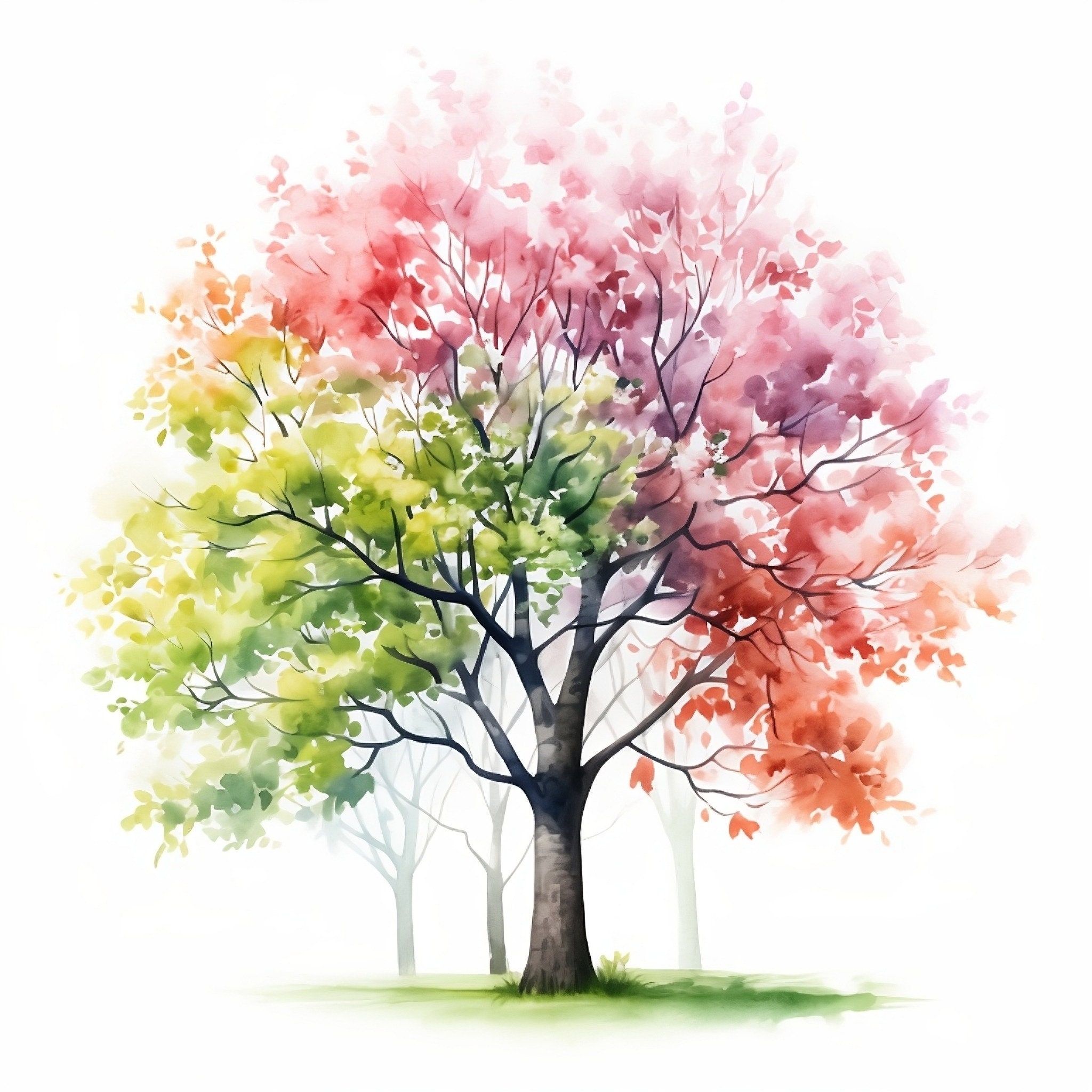 Spring Trees Clipart, 20 High Quality Jpgs, Paper Craft, Mixed Media ...