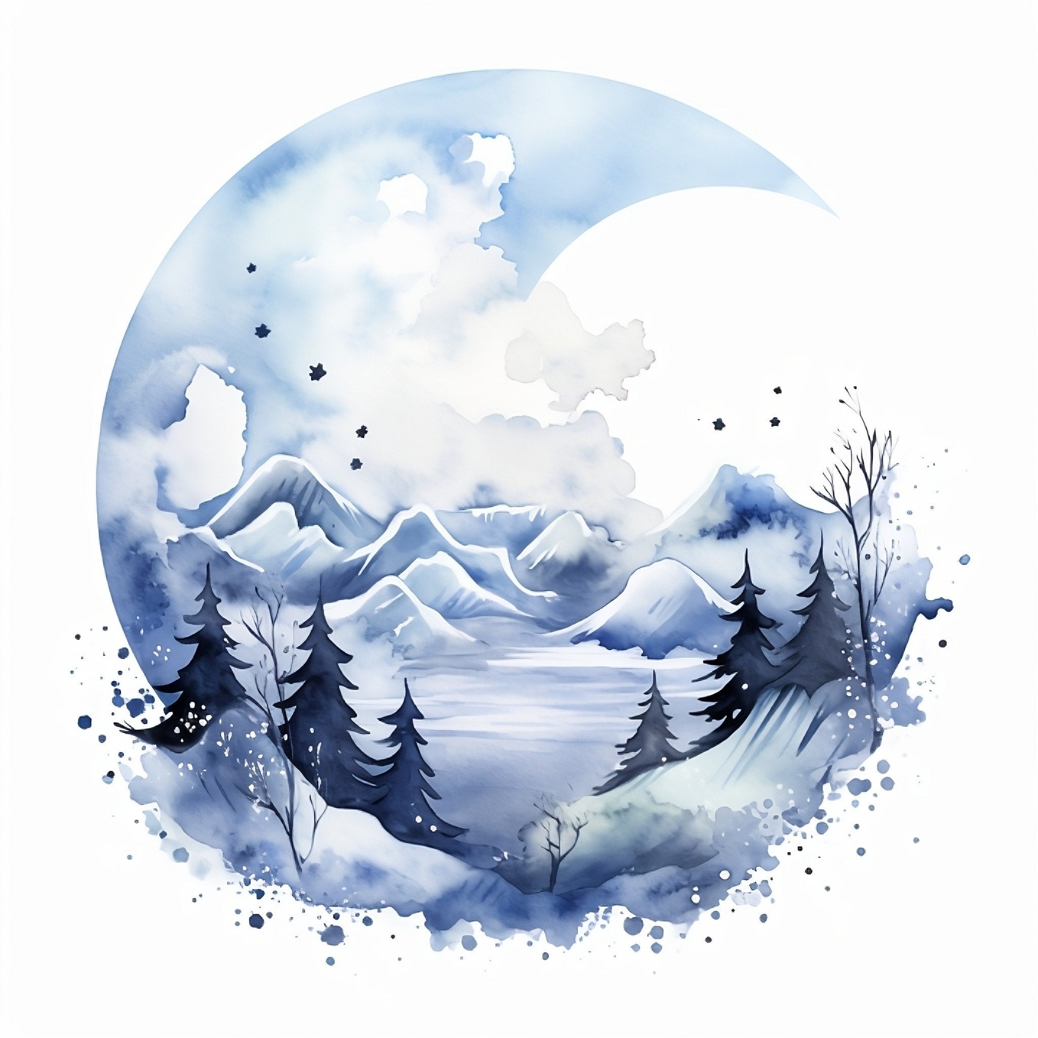 Winter Moons Clipart, 20 High Quality Pngs, Paper Craft, Mixed Media ...