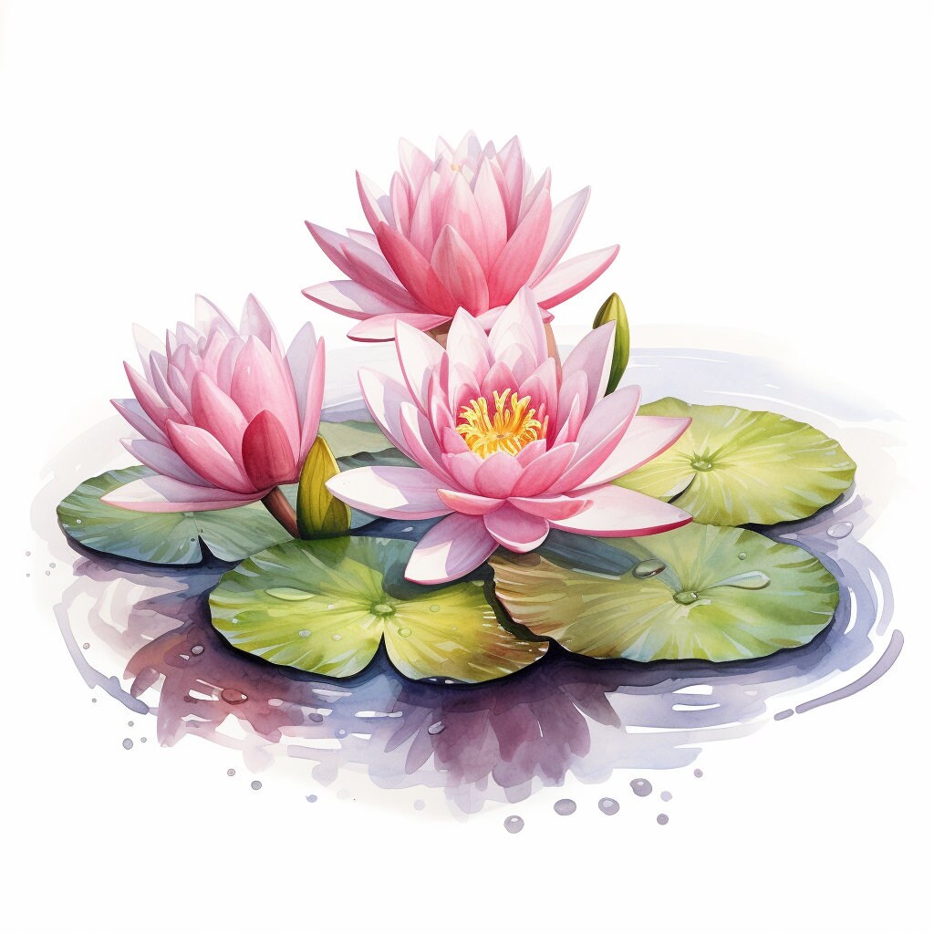 Lily Pond Clipart, 20 High Quality Pngs, Paper Craft, Mixed Media, Card ...