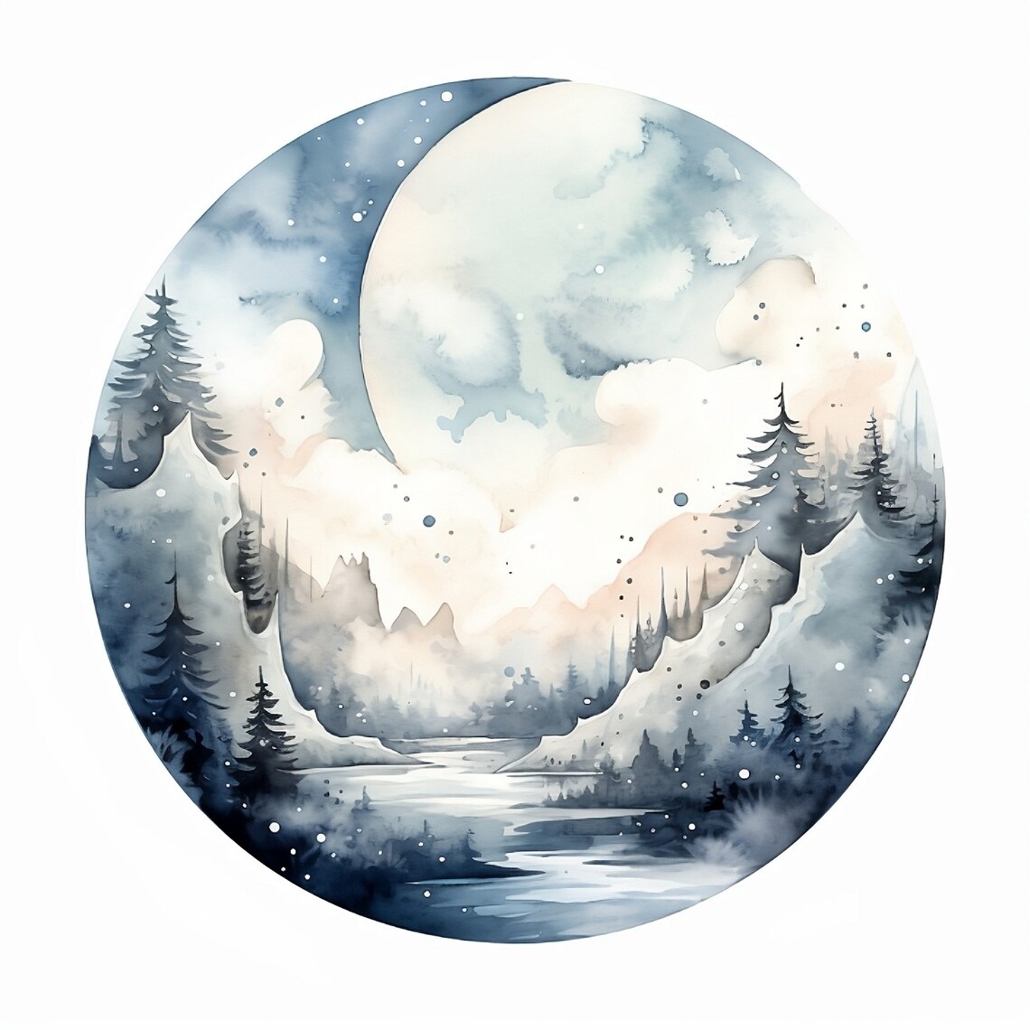 Winter Moons Clipart, 20 High Quality Pngs, Paper Craft, Mixed Media ...