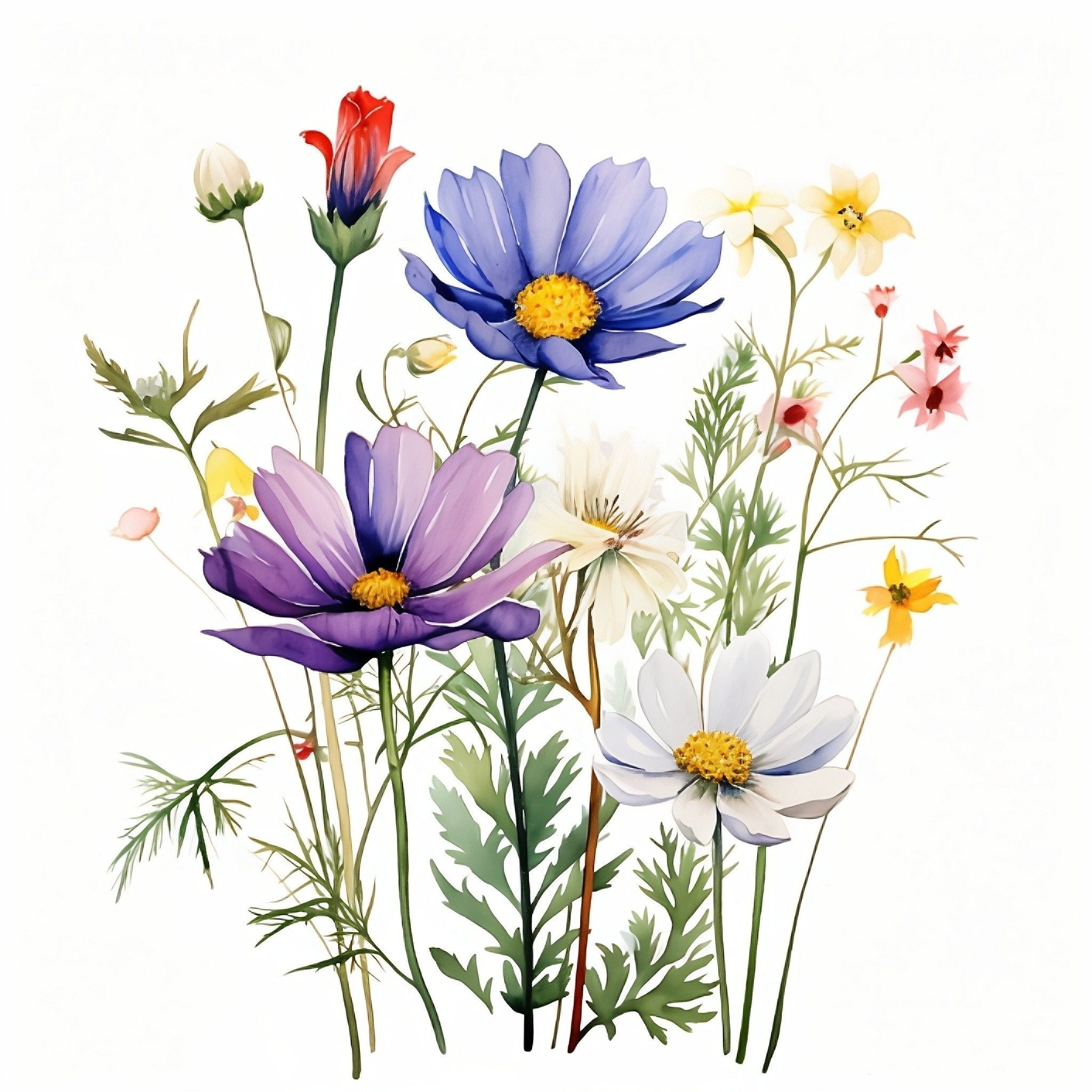 Wildflower Clipart, 20 High Quality Jpgs, Paper Craft, Mixed Media ...