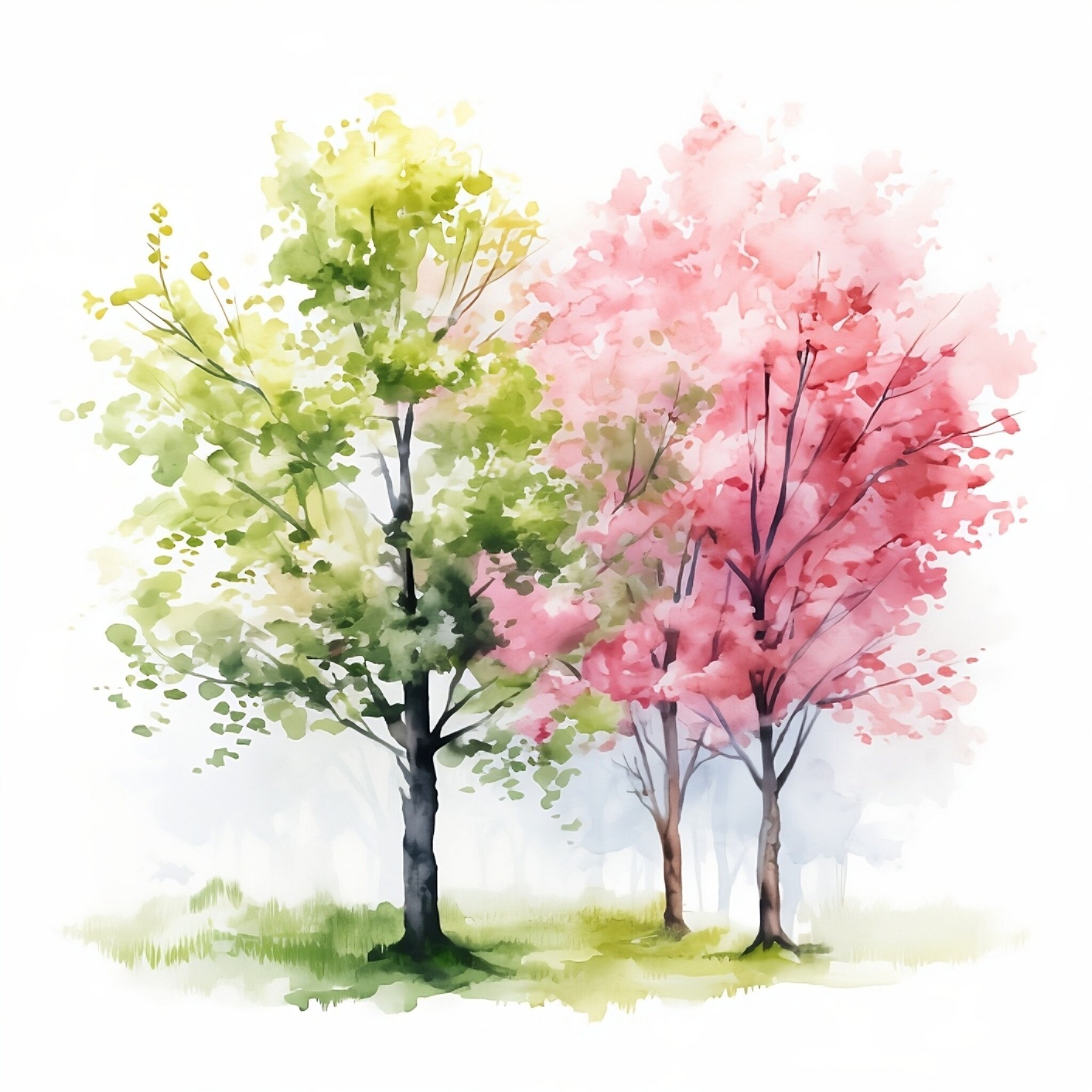 Spring Trees Clipart, 20 High Quality Jpgs, Paper Craft, Mixed Media ...