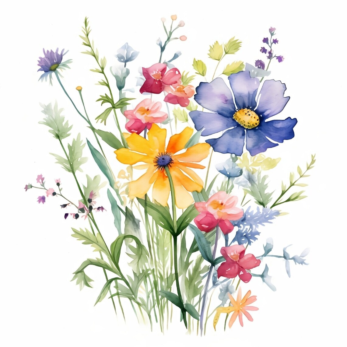 Wildflower Clipart, 20 High Quality Jpgs, Paper Craft, Mixed Media ...