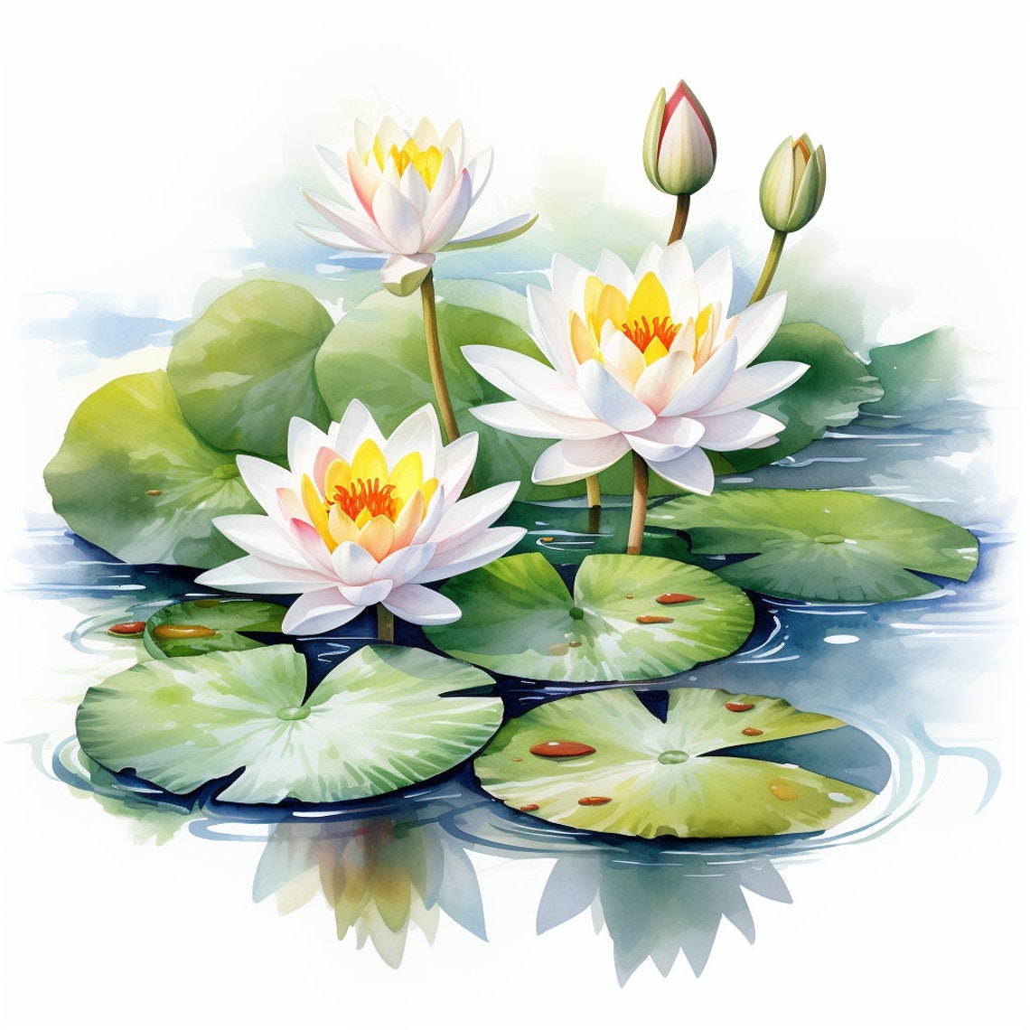 Lily Pond Clipart, 20 High Quality Pngs, Paper Craft, Mixed Media, Card ...