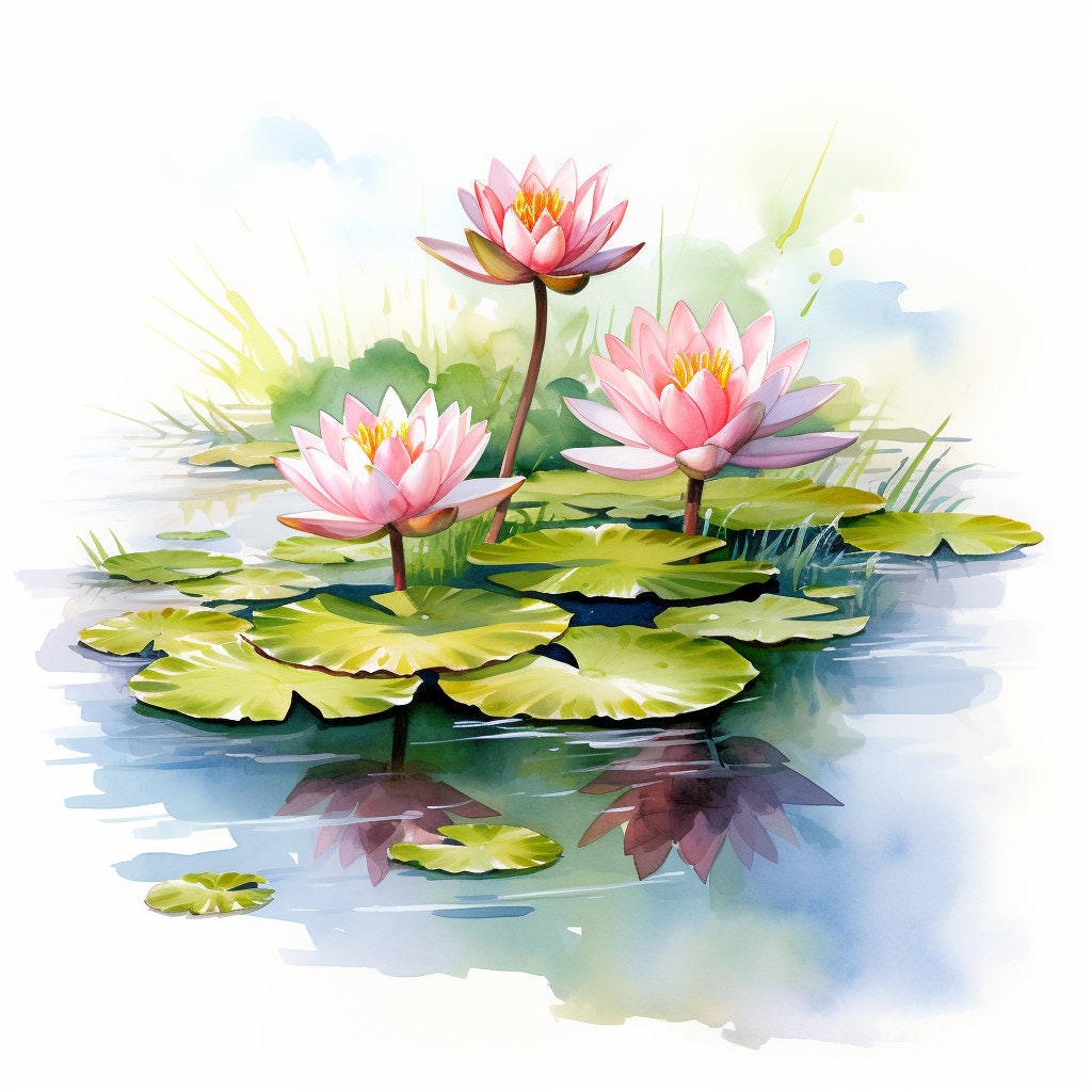Lily Pond Clipart, 20 High Quality Pngs, Paper Craft, Mixed Media, Card ...