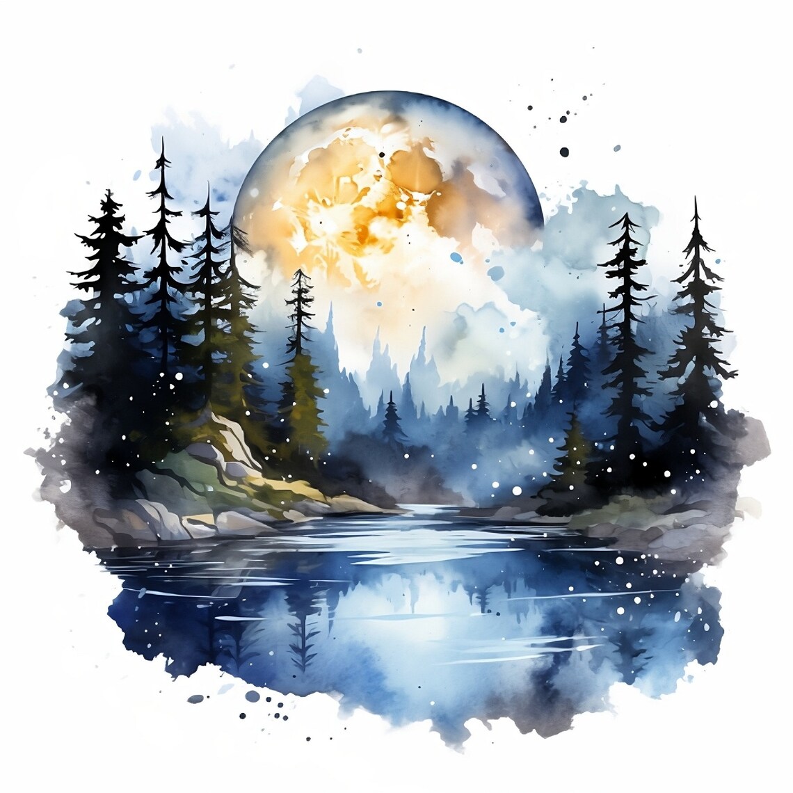 Winter Moons Clipart, 20 High Quality Pngs, Paper Craft, Mixed Media ...