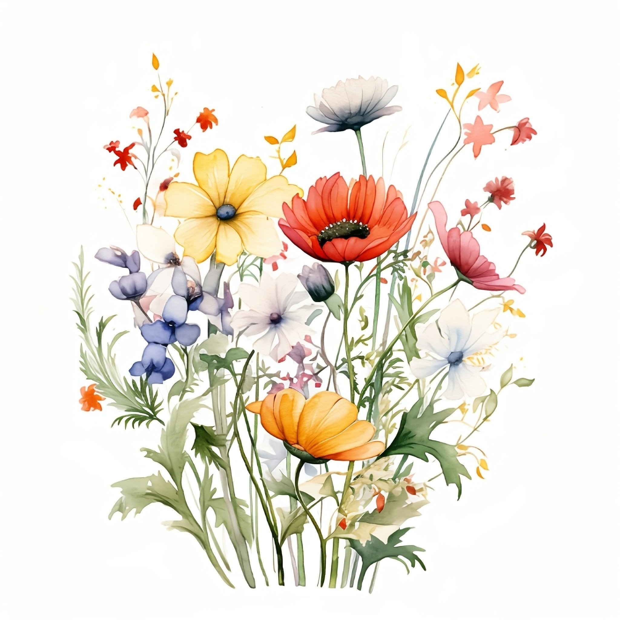 Wildflower Clipart, 20 High Quality Jpgs, Paper Craft, Mixed Media ...
