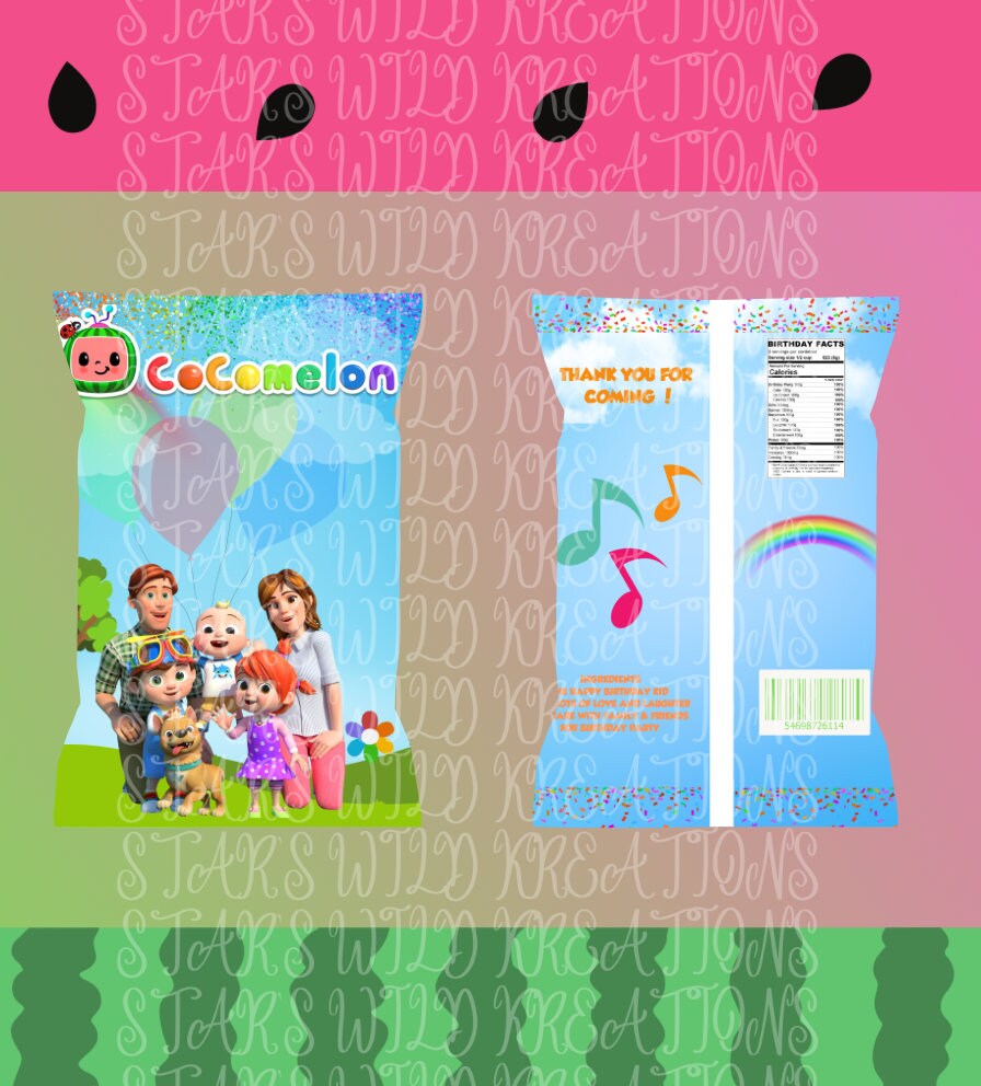 Cocomelon Digital Chip Bags Birthday Party Chip Bags Party Etsy Uk