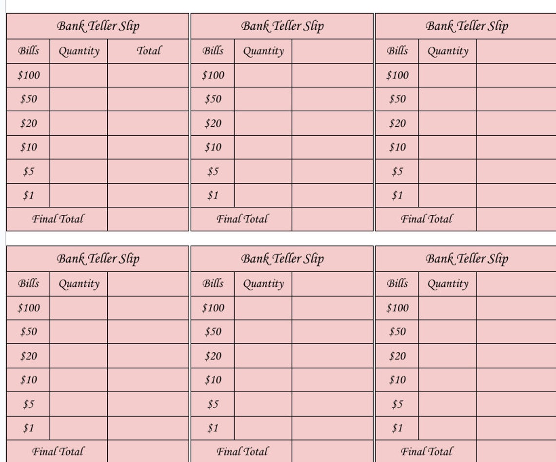 Bank Teller Slips Cash Envelope Budgeting System - Etsy