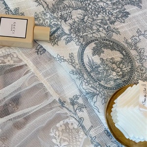 Rococo Elegant Romantic Blue Lace Ruffle Edge Curtains, Floral ...