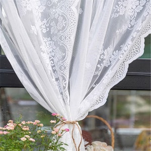European Style Window Screen, Farmhouse White Floral Pattern Hollowed ...